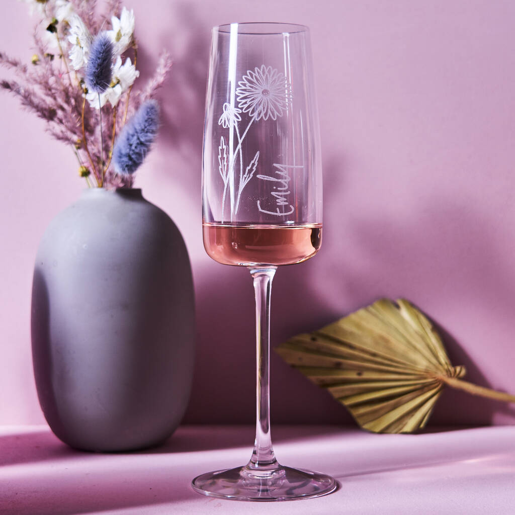Personalised Birth Flower Champagne Flute – Sophia Victoria Joy