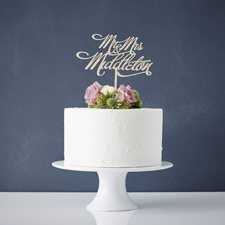 Personalised Mr And Mrs Elegant Wooden Cake Topper – Sophia Victoria Joy