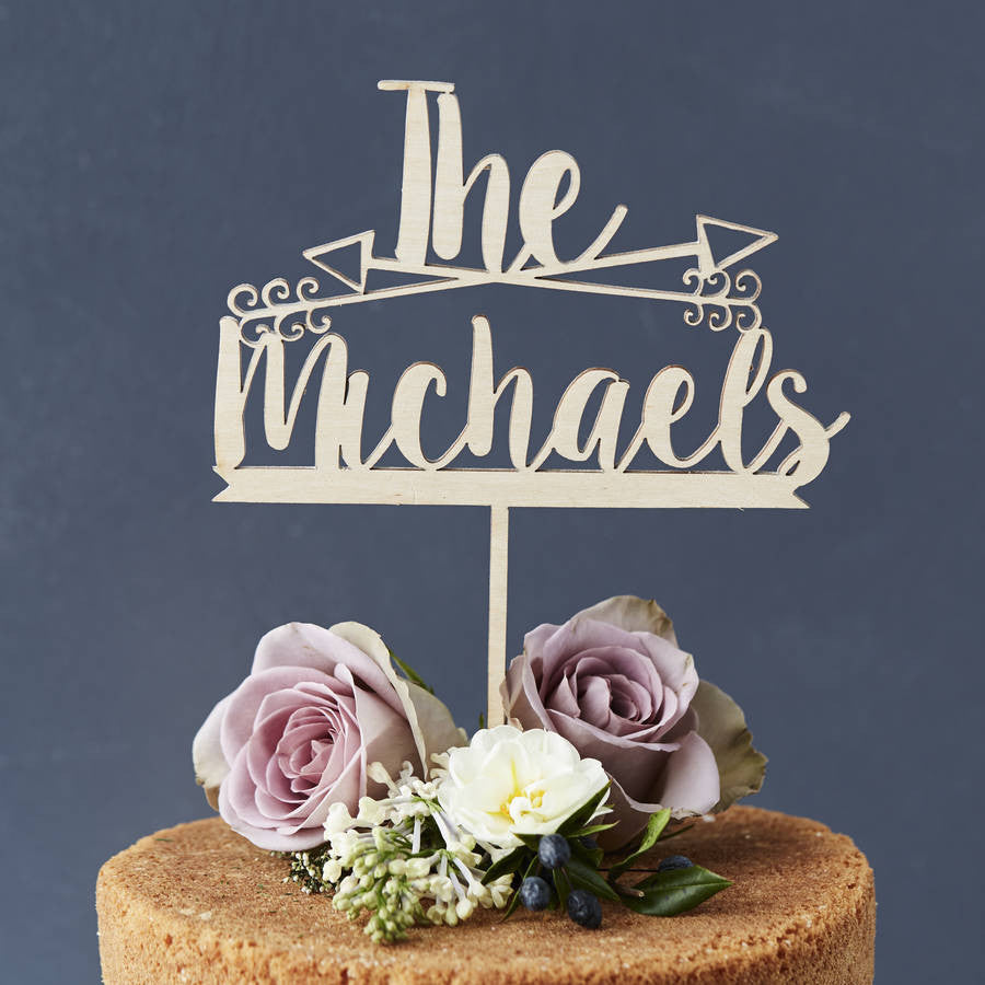 Personalised Crossed Arrows Wooden Cake Topper – Sophia Victoria Joy