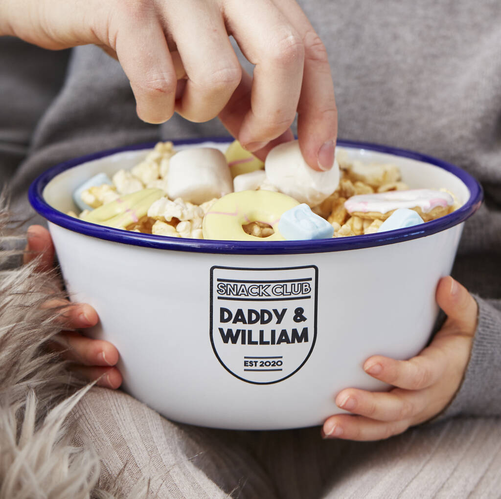 Personalised Snack Club Enamel Bowl – Sophia Victoria Joy