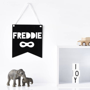 Personalised Superhero Monochrome Flag – Sophia Victoria Joy