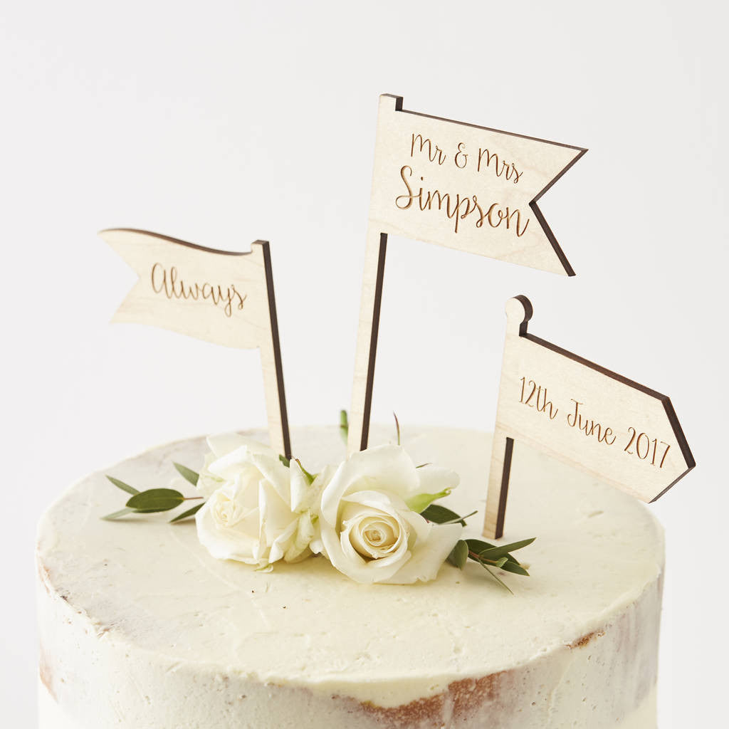 Personalised Wooden Flags Cake Topper