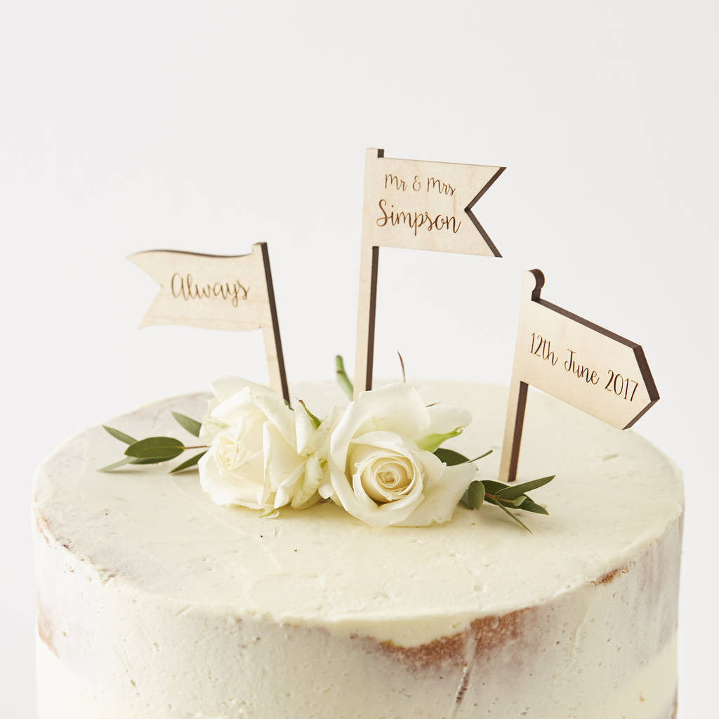 Personalised Wooden Flags Cake Topper