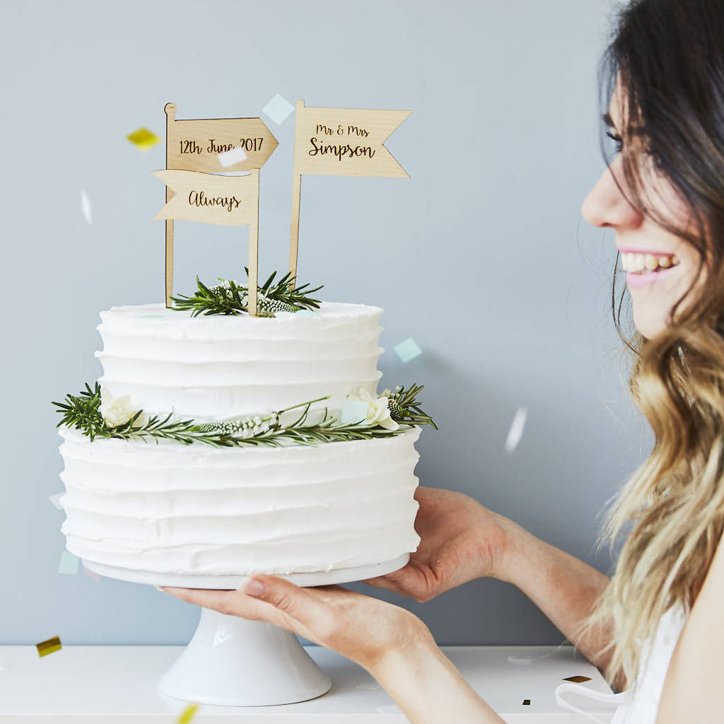 Personalised Wooden Flags Cake Topper – Sophia Victoria Joy